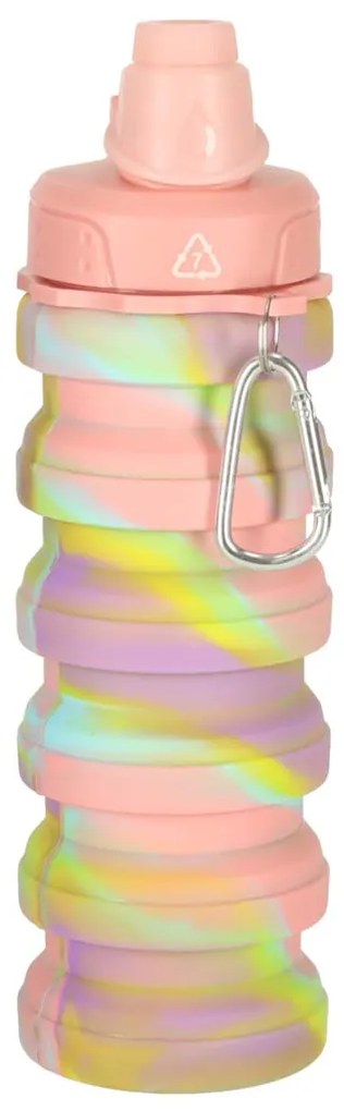 Creative Corner Láhev na vodu bidon silikonová skládací s rukojetí sportovní 500ml duhová