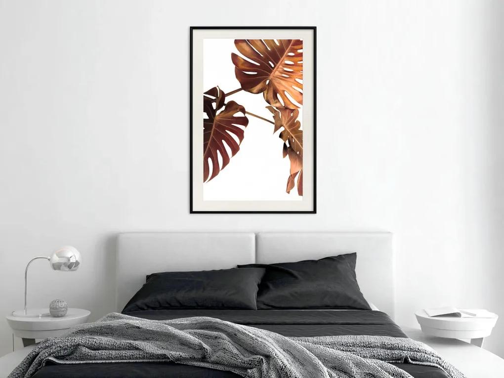 Plakát Zlatá Zahrada - tropické listy v měděných odstínech na bílém pozadí