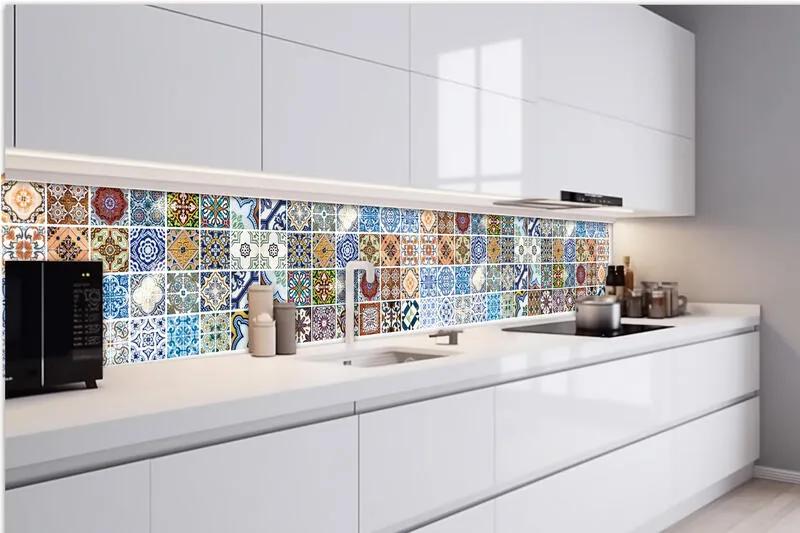 DIMEX | Fototapeta do kuchyně Lisabonské kachličky KI-420-244 | 420 x 60 cm | vícebarevná, hnědá, modrá