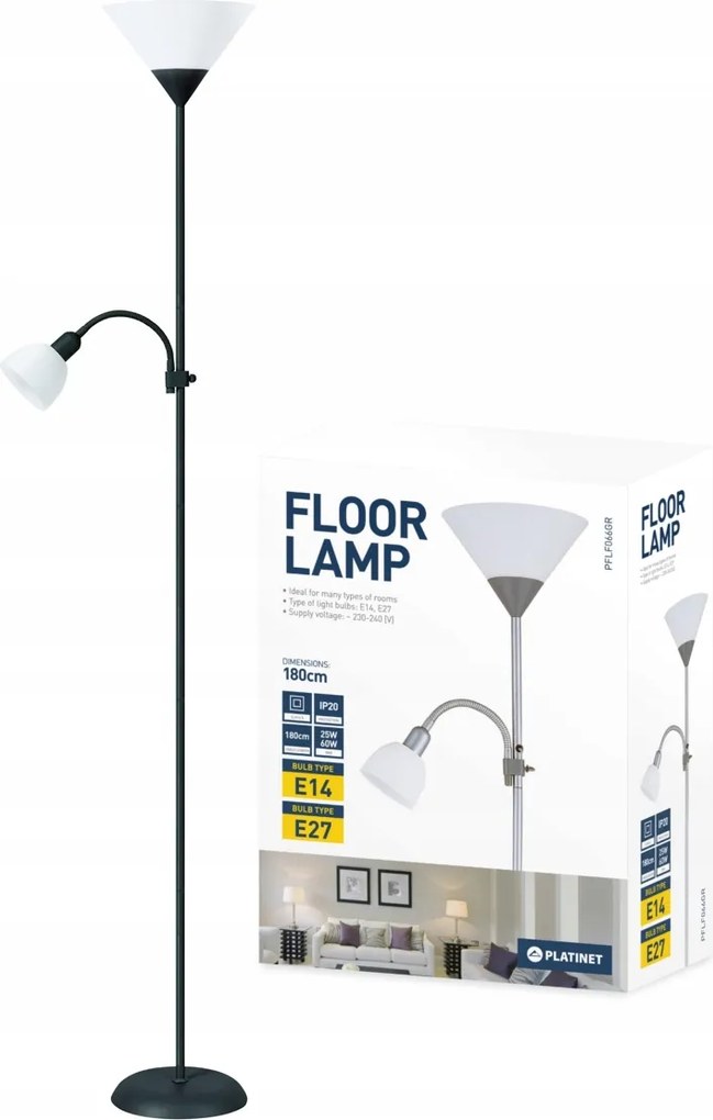 Elegantní stojací Led podlahová lampa pro čtení Noční 60 W Černá 180 cm