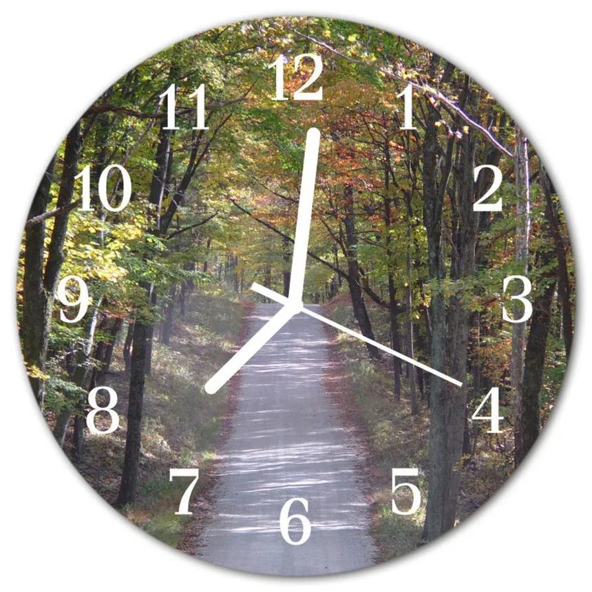 Skleněné hodiny kulaté Lesní cesta
