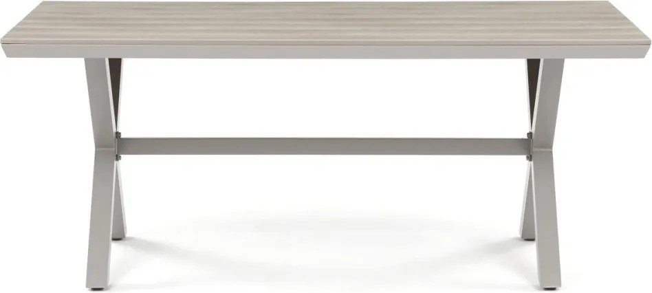 Stůl zahradní 180x100x75, deska polywood v dekoru světlého dubu, hliníková konstrukce, béžová barva