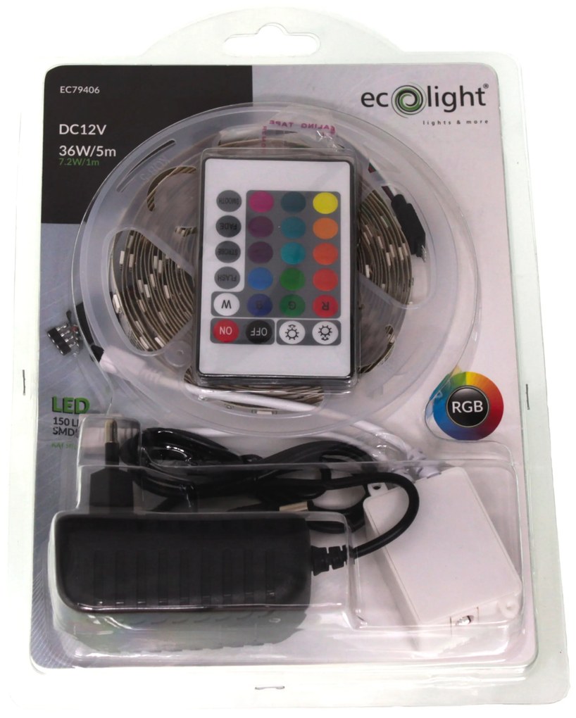 BERGE LED pásek - RGB 5050 - 5m - 30LED/m - 36W/5m - IP20 - SADA