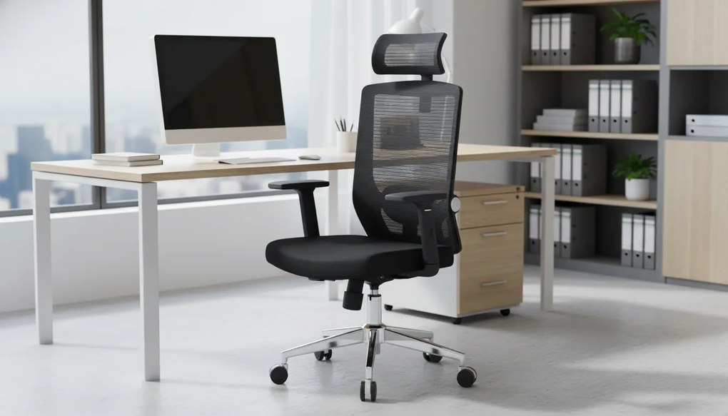 Ergonomická kancelářská židle ERGODO GIRONA - černá síťovina / nosnost 150 kg