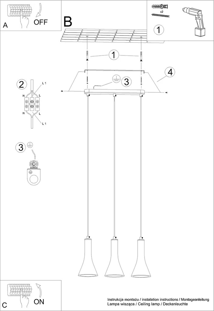 Sollux Lighting Závěsné svítidlo REA 3L beton