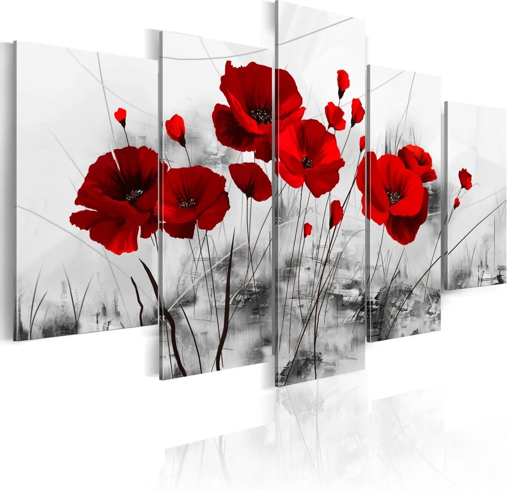 Pětidílné obrazy - červené máky (220x110 cm) - Murando DeLuxe