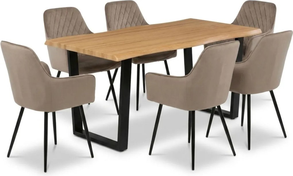Vikio Jídelní set pro 6 osob 160x90 cm dub noha U béžová židle s područkami VJS166-6CA