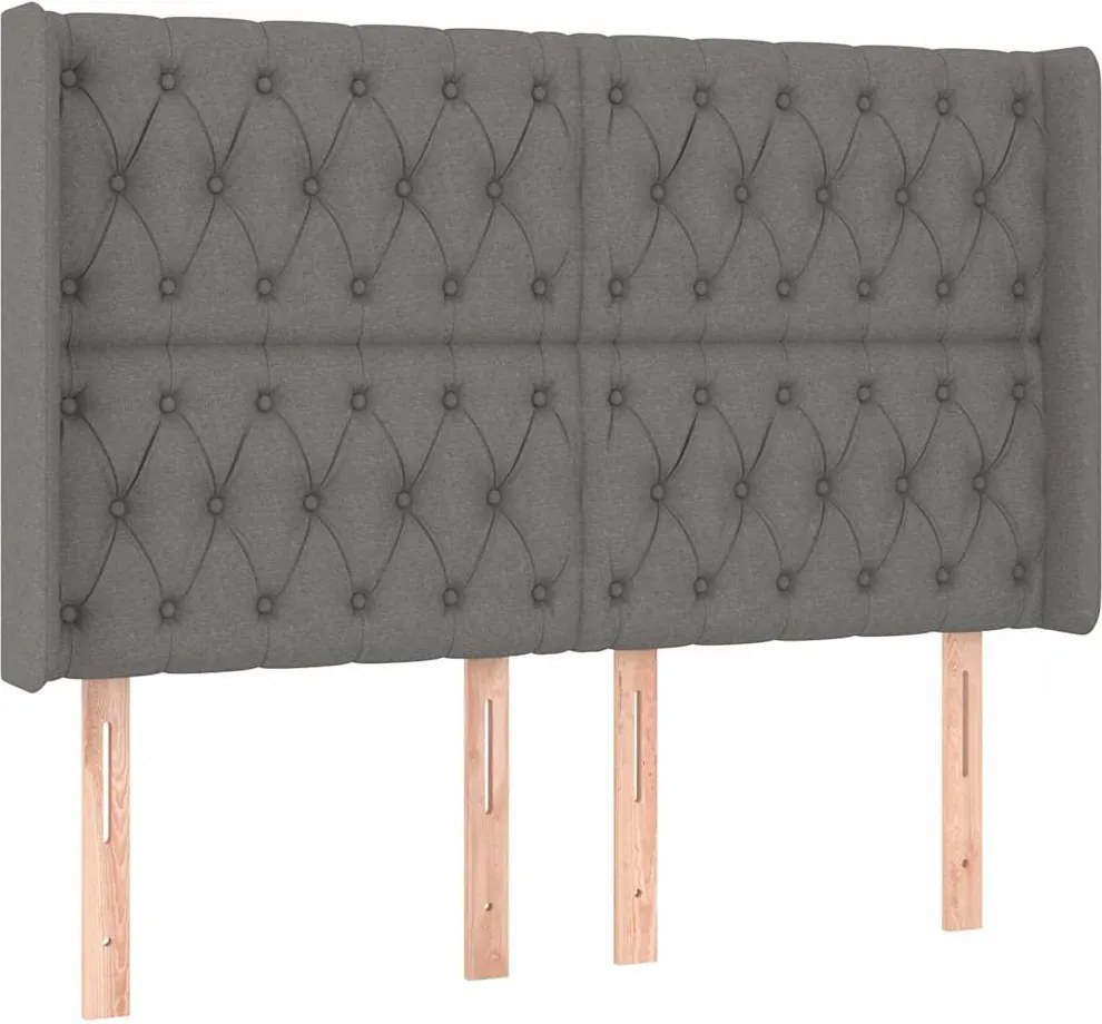 Čelo postele s LED tmavě šedé 147 x 16 x 118/128 cm textil 3124383