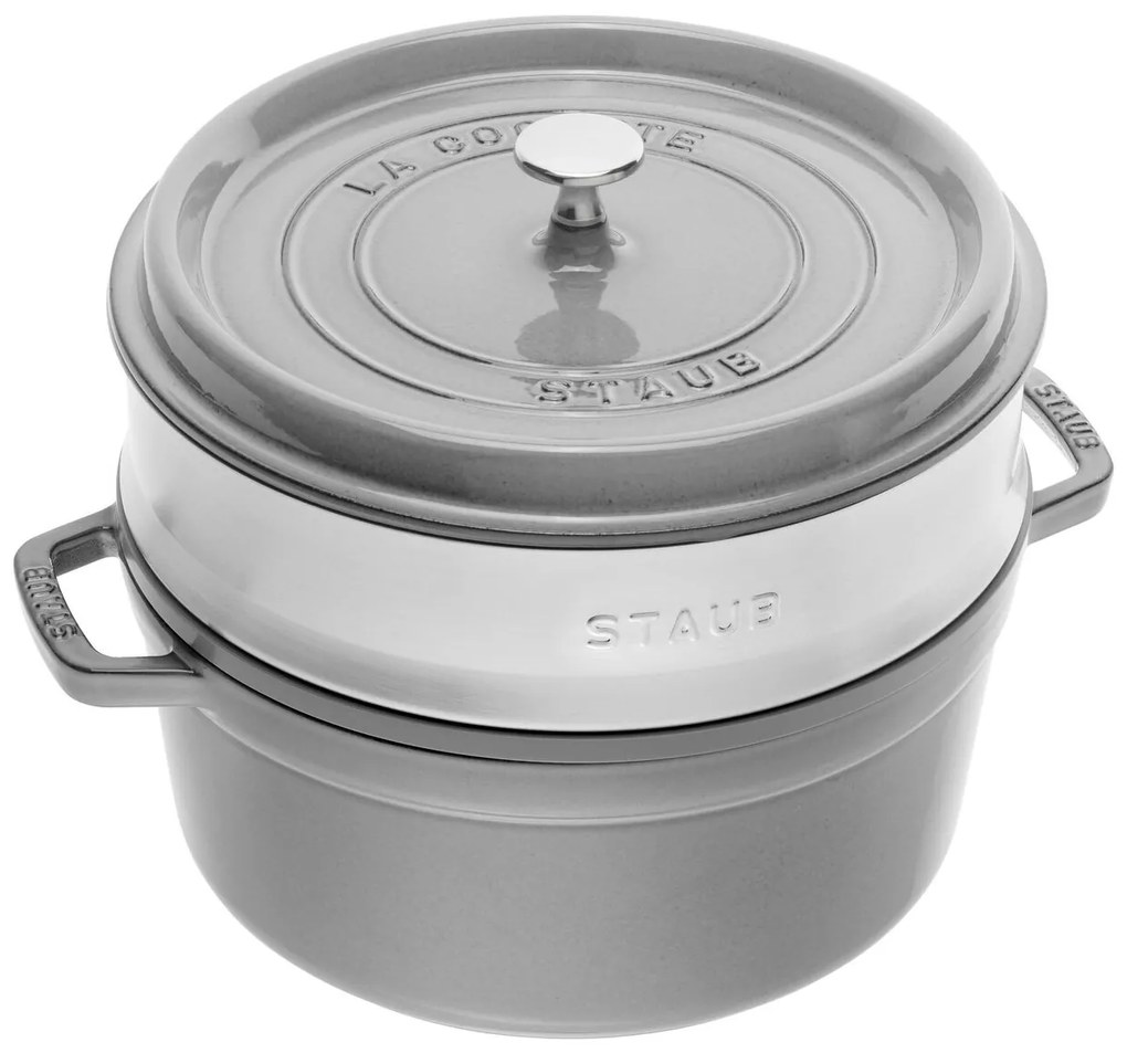 Staub Cocotte hrnec kulatý s napařovací vložkou, 24 cm/3,7 l šedý, 13242418