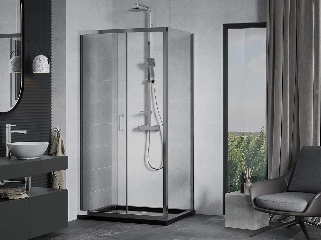 Mexen Apia sprchový kout s posuvnými dveřmi 120 (dveře) x 100 (stěna) cm, 5mm čiré sklo, chromový profil + černá sprchová vanička s chromovým sifonem, 840-120-100-01-00-4070