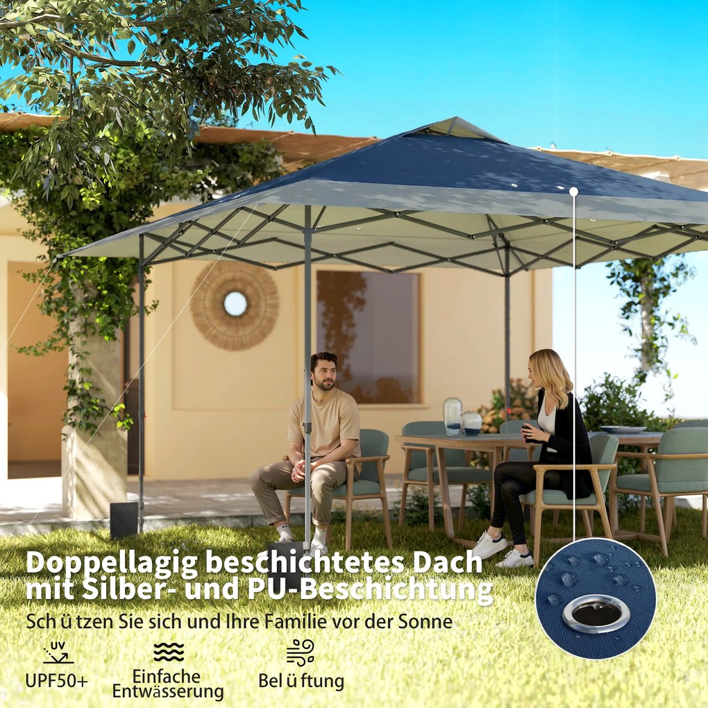 Pavilon cca 4x4m Voděodolný Stabilní Zimovzdorný Pop-up skládací pavilon s funkcí zavírání v jednom kroku UV 50+