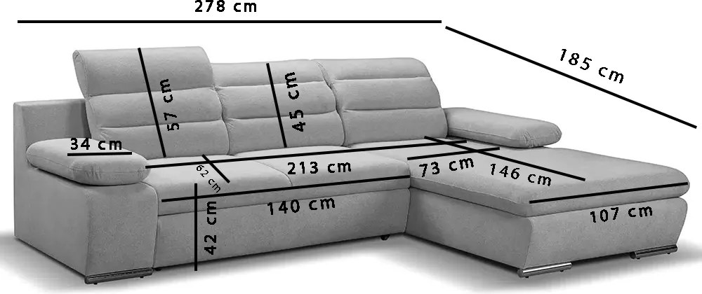 Sedací souprava GRECO MINI | 278x185 cm | PRAVÁ | rozkládací + úložný prostor | VÝBĚR TKANIN