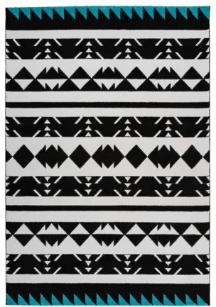 Kusový koberec Broadway 400 černá / bílá / tyrkys 160 x 230 cm