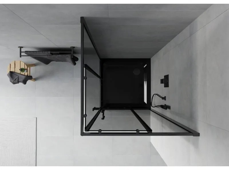 Mexen Rio, čtvercový sprchový kout 90(dveře)x90(dveře)x190 cm, 5mm šedé sklo, černý profil + černá sprchová vanička SLIM, 860-090-090-70-40-4070B