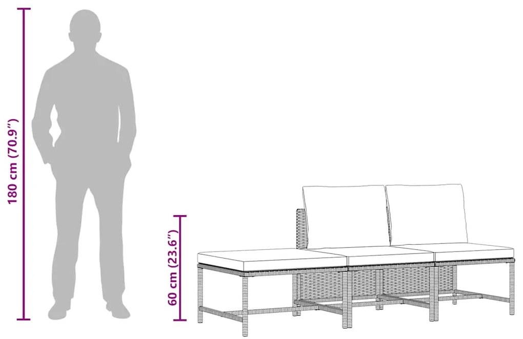vidaXL Marketos 3dílná zahradní sedací souprava s poduškami černá polyratan