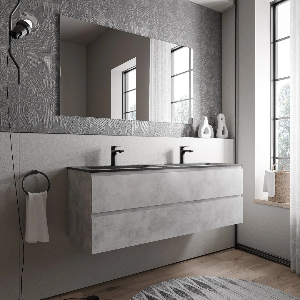 Koupelnová skříňka AVA 140 cm s dvojumyvadlem z minerálního odlitku BRUXELLES