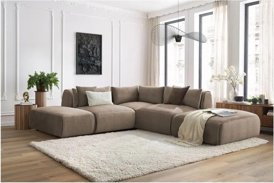 Taupe sametová modulární rohová pohovka Jeanne – Bobochic Paris