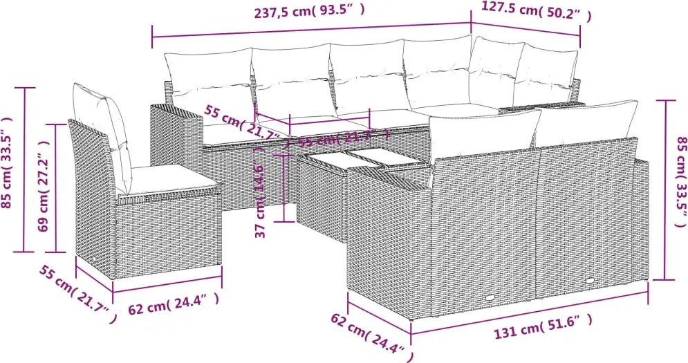 9dílná zahradní sedací souprava s poduškami černá polyratan 3251583
