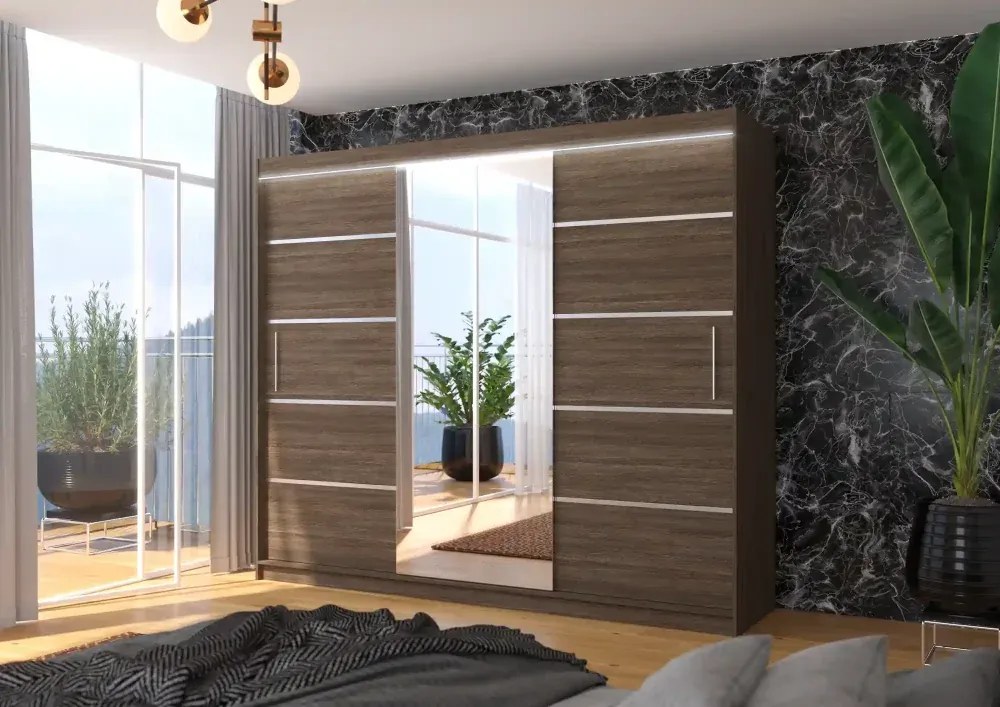 Posuvná skříň se zrcadlem a LED osvětlením SALTO 250