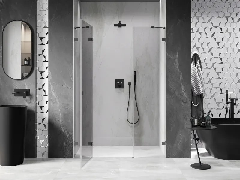 Mexen Lunar, levé otočné sprchové dveře 155 cm, 8mm čiré sklo, grafitový profil, 834S-155-050-95-00-L