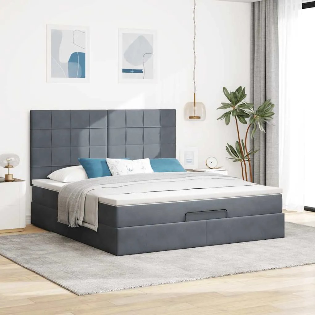 Osmanský rám postele s matracíes tmavě šedá 180x200cm samet 3314337