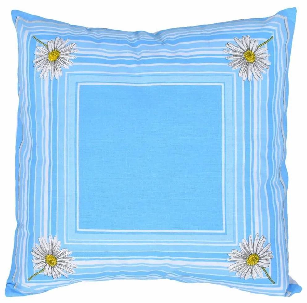 Polštář, Kopretina, modrý, 40 x 40 cm polštář (návlek + vnitřek)