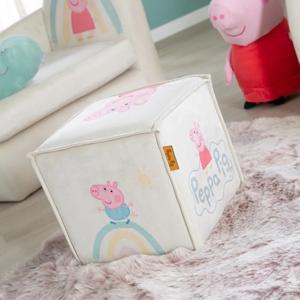 Bílý sametový dětský puf Peppa Pig – Roba