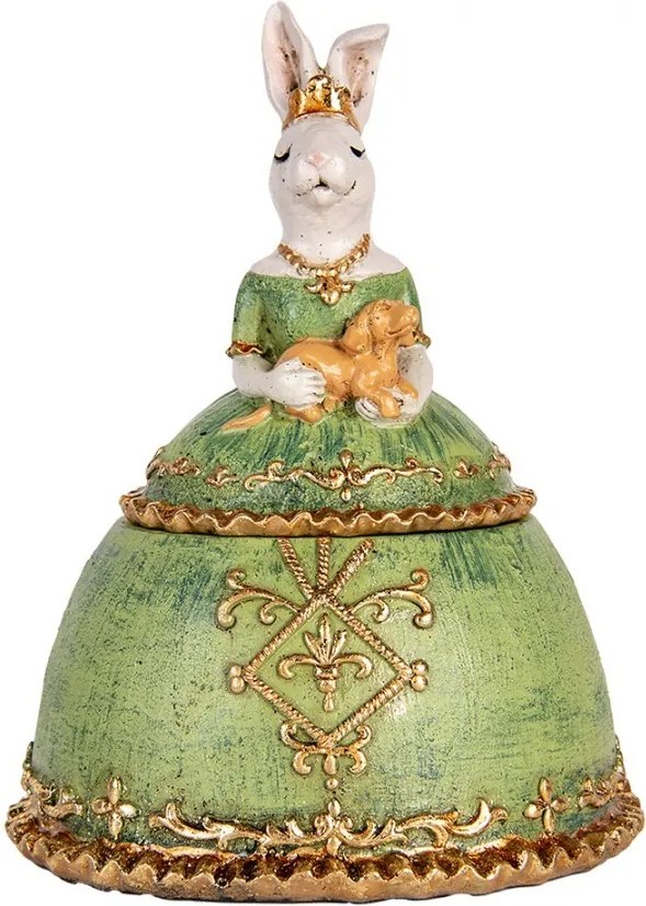 Dekorace šperkovnice králík v zelených šatech - 18*15*24 cm