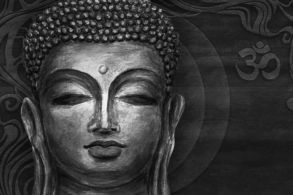 Samolepící tapeta tvář Buddhy v černobílém provedení - 450x300 cm