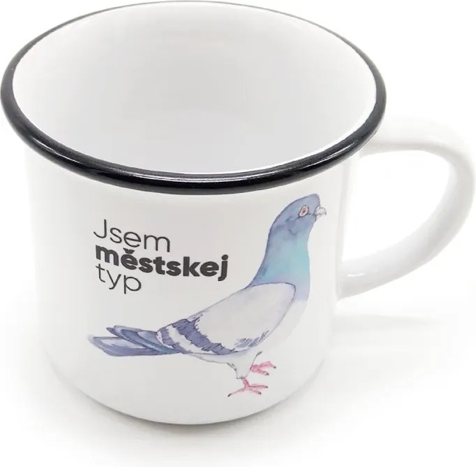 Keramický hrnek Jsem městskej typ, 250 ml – s motivem holuba, český design, ve stylu plecháčku