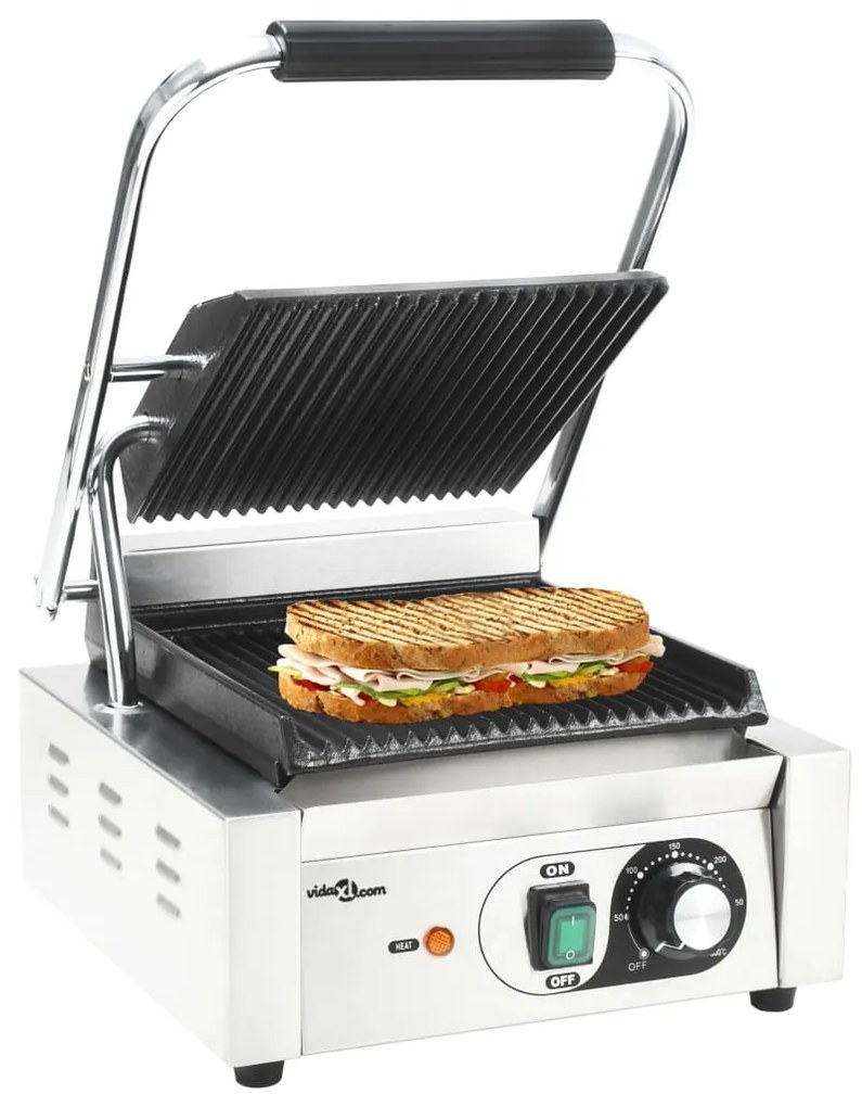 50749 vidaXL Rýhovaný gril na panini nerezová ocel 1800 W 32 x 41 x 19 cm