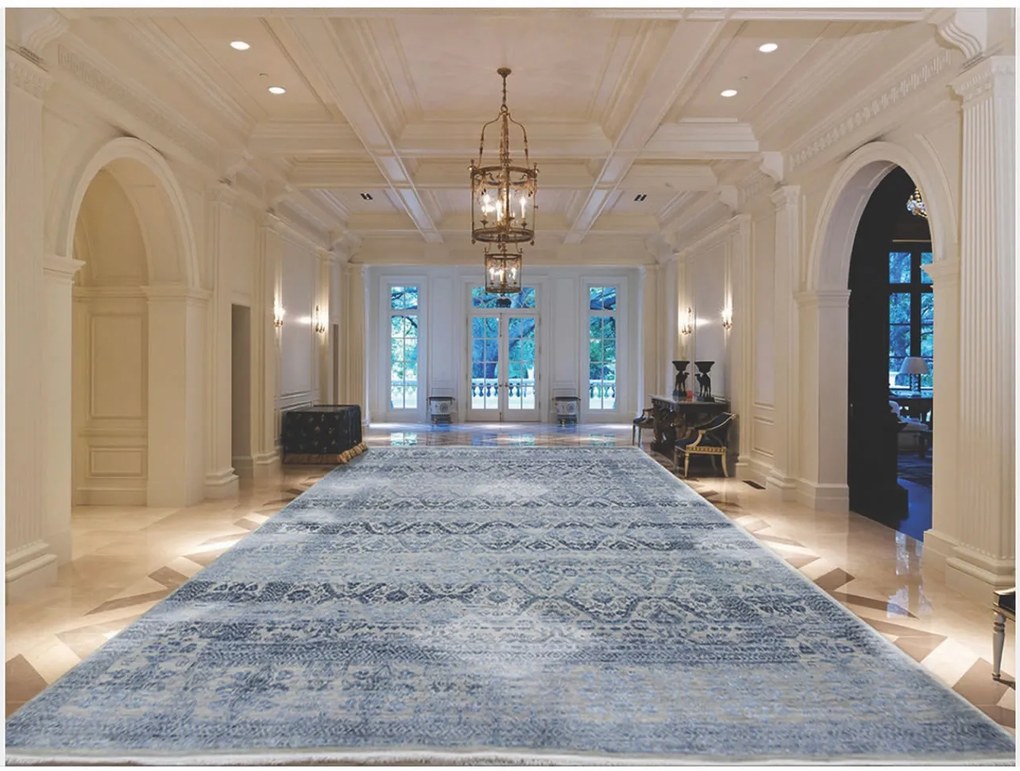 Diamond Carpets India, Ručně vázaný kusový koberec Diamond DC-HALI B Silver/blue, 160x230, modrá, chodba / předsíň