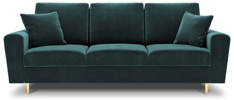 Sametová rozkládací/s úložným prostorem pohovka v petrolejové barvě 235 cm Kyoto – Cosmopolitan Design