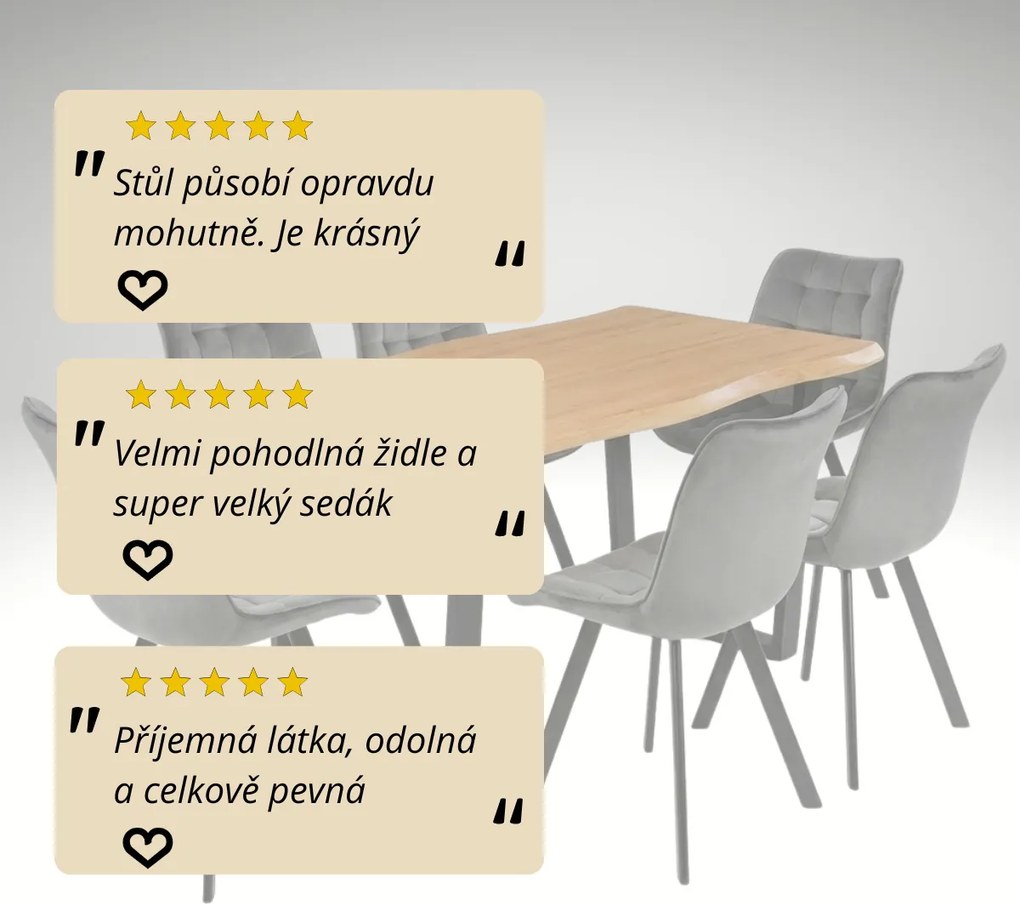 Vikio Jídelní set pro 6 osob 160x90 cm dub noha U šedá židle VJS156-6S-S