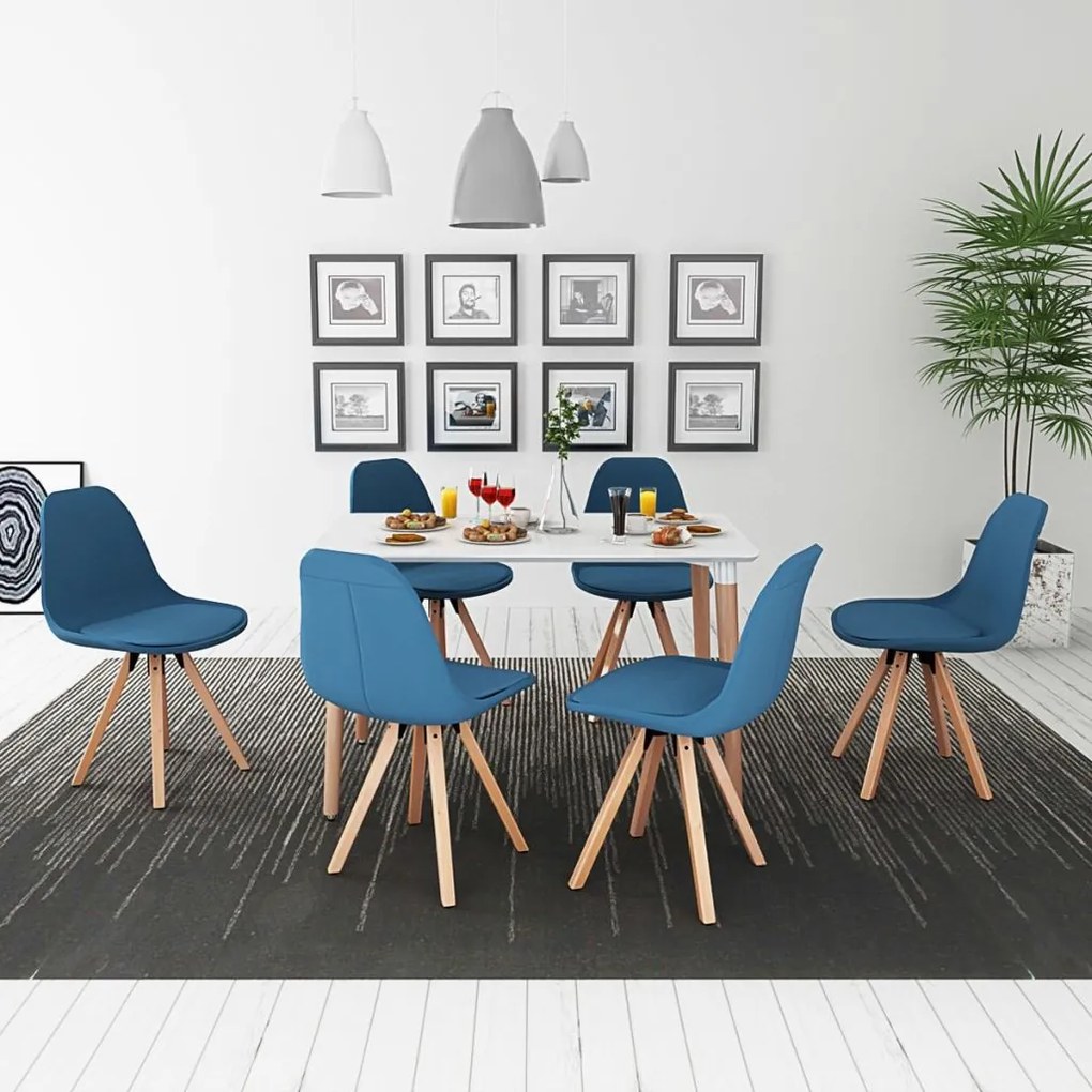 7-dílný jídelní set stolu a židlí | bílá a modrá