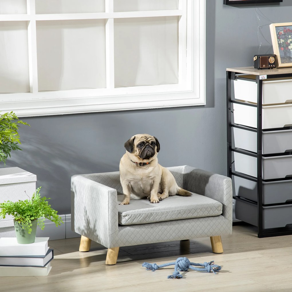 PawHut pohovka pro psy sametová dotyková pohovka pro malé psy do 8 kg s dřevěnými nohami šedá 64x45x36cm pro stylový nábytek pro domácí mazlíčky | Ao…