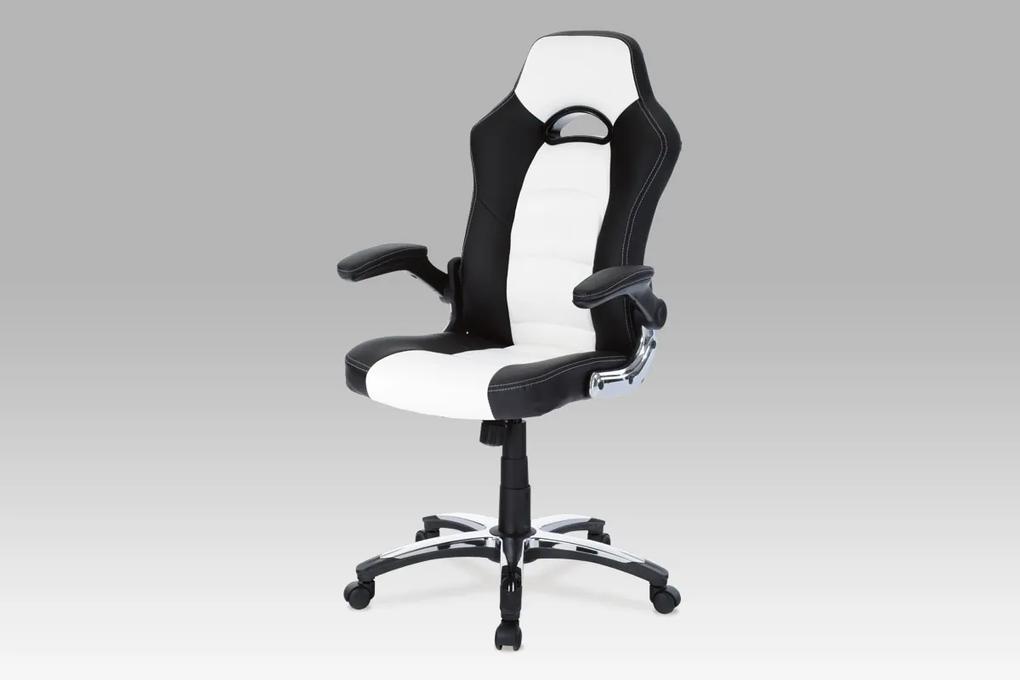 Kancelářská židle, koženka bílo-černá, houpací mechanismus