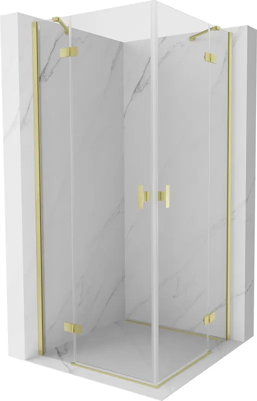 Mexen Mist-H Duo, 2-křídlý ​​výklopný sprchový kout 90 x 90 cm, čiré sklo, zlatý matný profil, 8A5-090L-090P-55-00