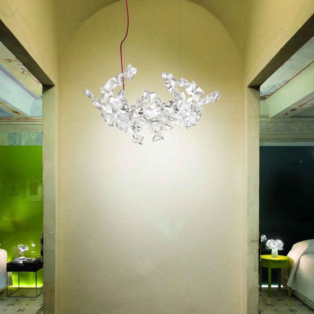 Slamp Hanami, závěsné květinové svítidlo, 5x5W LED G9 3000K stmívatelné, délka 53cm, čirý kabel