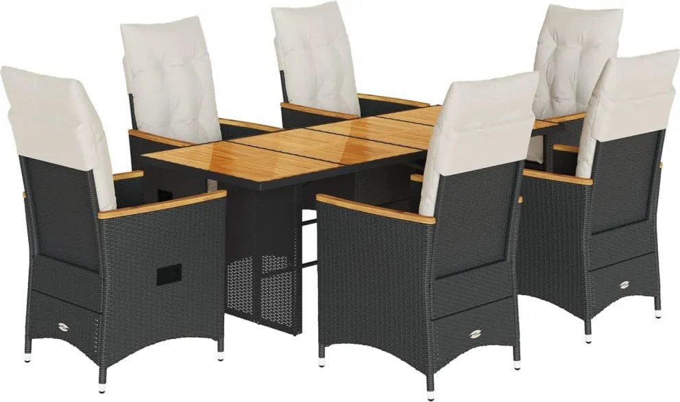 7dílný zahradní jídelní set s poduškami černý polyratan 3276840