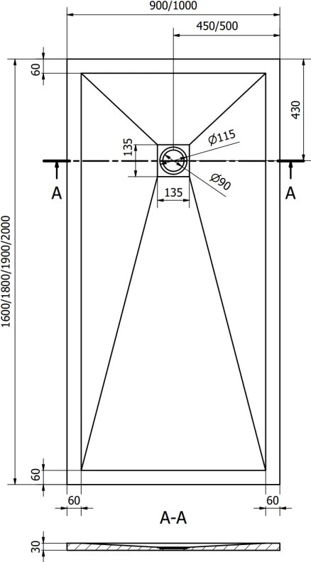 Mexen Stone+, obdélníková vanička z minerálního kompozitu 200 x 90 cm, černá matná, 44709020