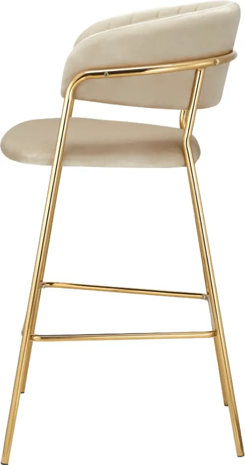 Designová barová židle PREMIN - béžová Velvet látka / zlatý chrom