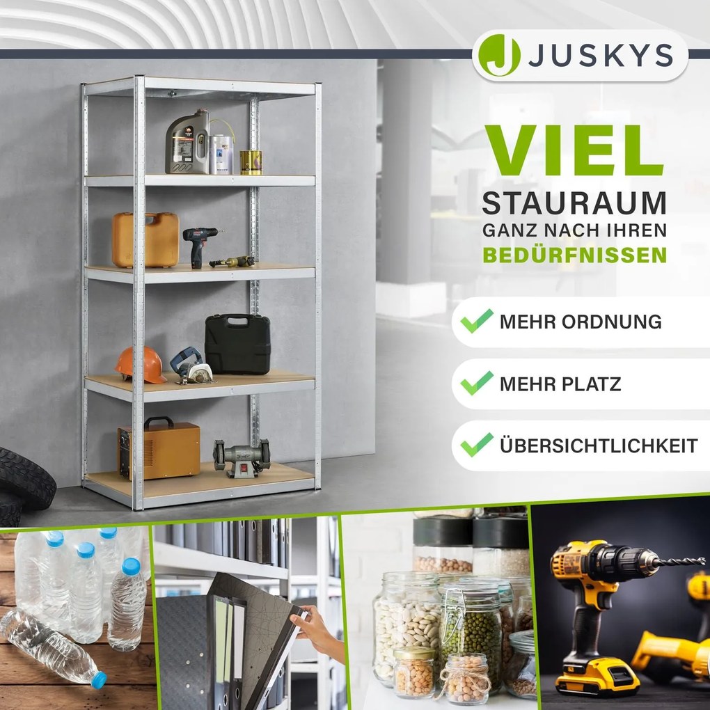 Juskys Kovový regál Basic 200 × 100 × 60 cm Barva: šedá