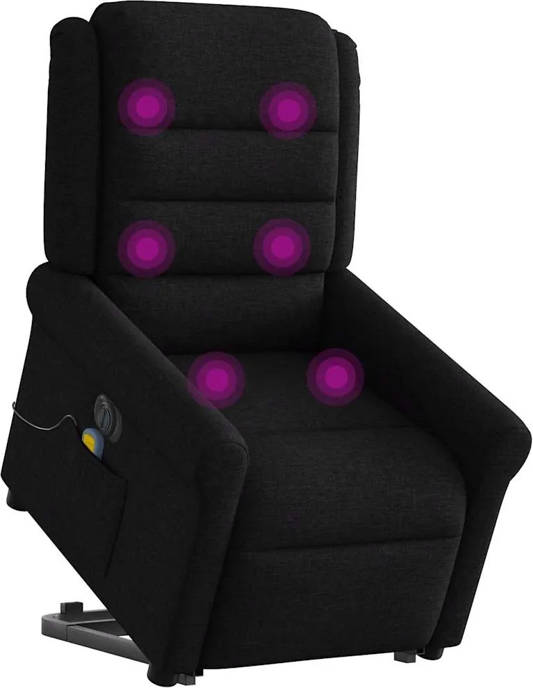 Elektrické zvedací masážní polohovací křeslo černé textil 3303346