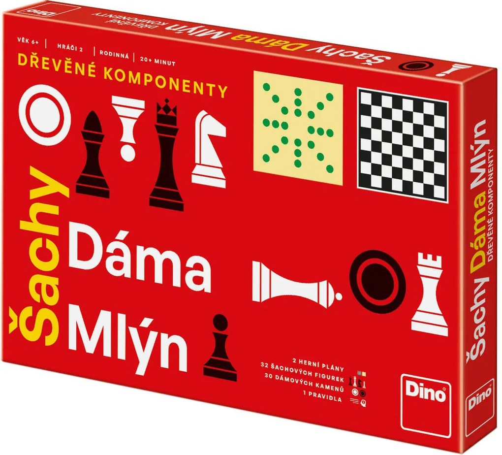 DINO DŘEVO Hra Šachy, Dáma, Mlýn 3v1 *SPOLEČENSKÉ HRY* dn631823