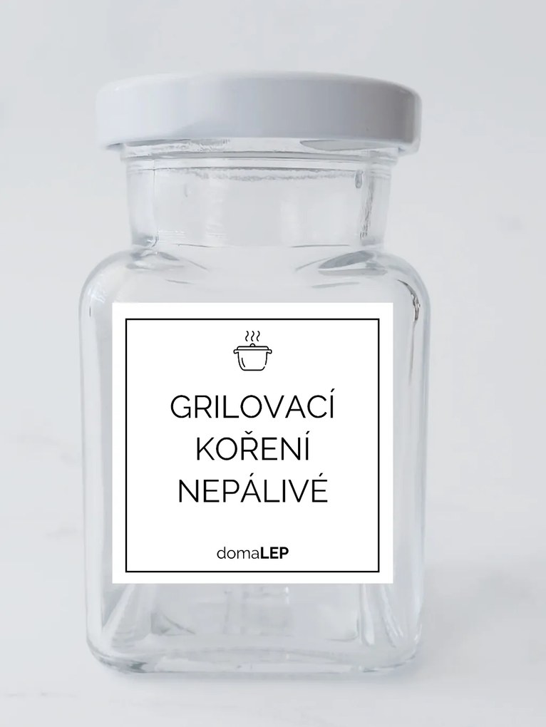 Samolepka na kořenky GRILOVACÍ KOŘENÍ NEPÁLIVÉ bílá 5 × 5 cm základní písmo