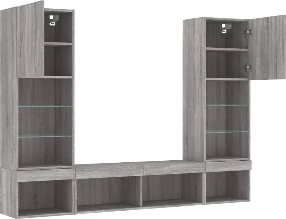 5dílná obývací stěna s LED šedá sonoma kompozitní dřevo 3216695