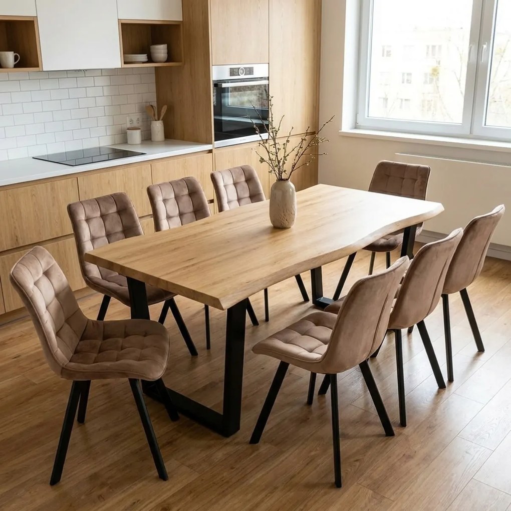 Vikio Jídelní set pro 8 osob 180x90 cm dub noha U béžová židle VJS158-8BE-S