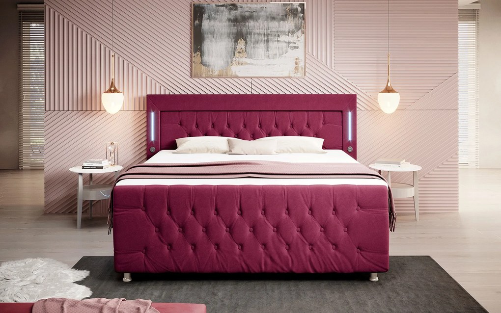 K&M postele Boxspring postel PARADISE bez úložného prostoru s LED a USB Velikost postele: 120 × 200 cm, Výběr matrace: Taštičková zónová matrace - mě…