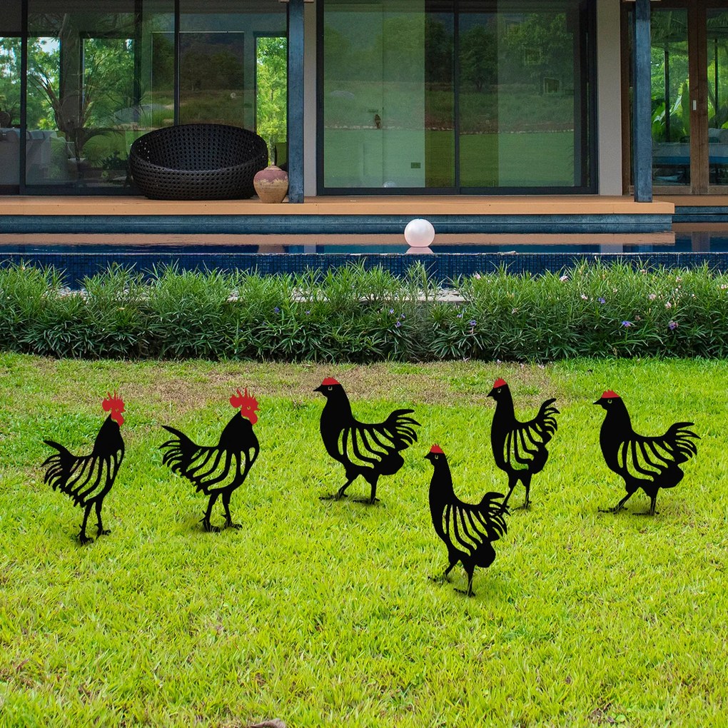 ASIR Dekorativní zahradní doplňky CHICKEN FAMILY 6 černé